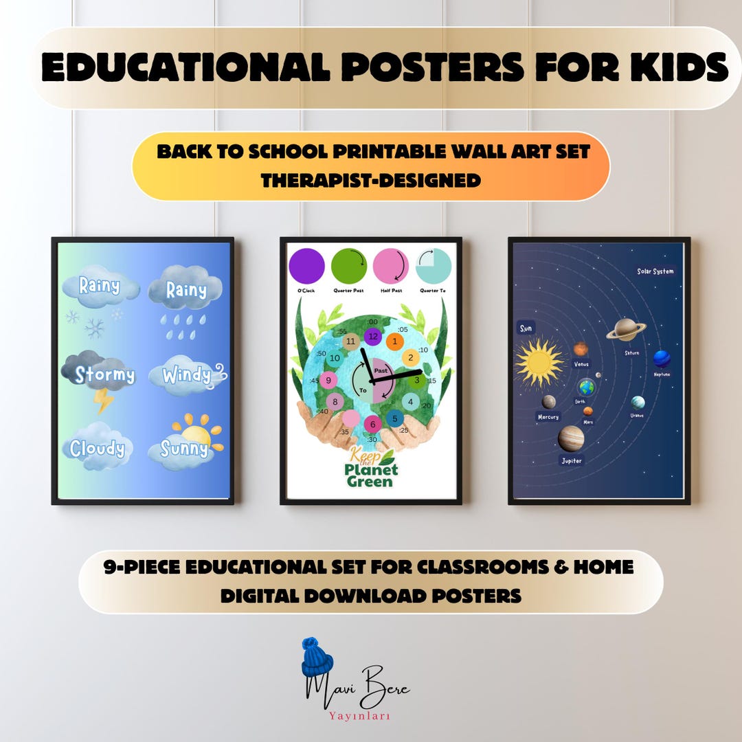 Educational Posters for Classrooms & Home, Back to School Wall Art Set ...