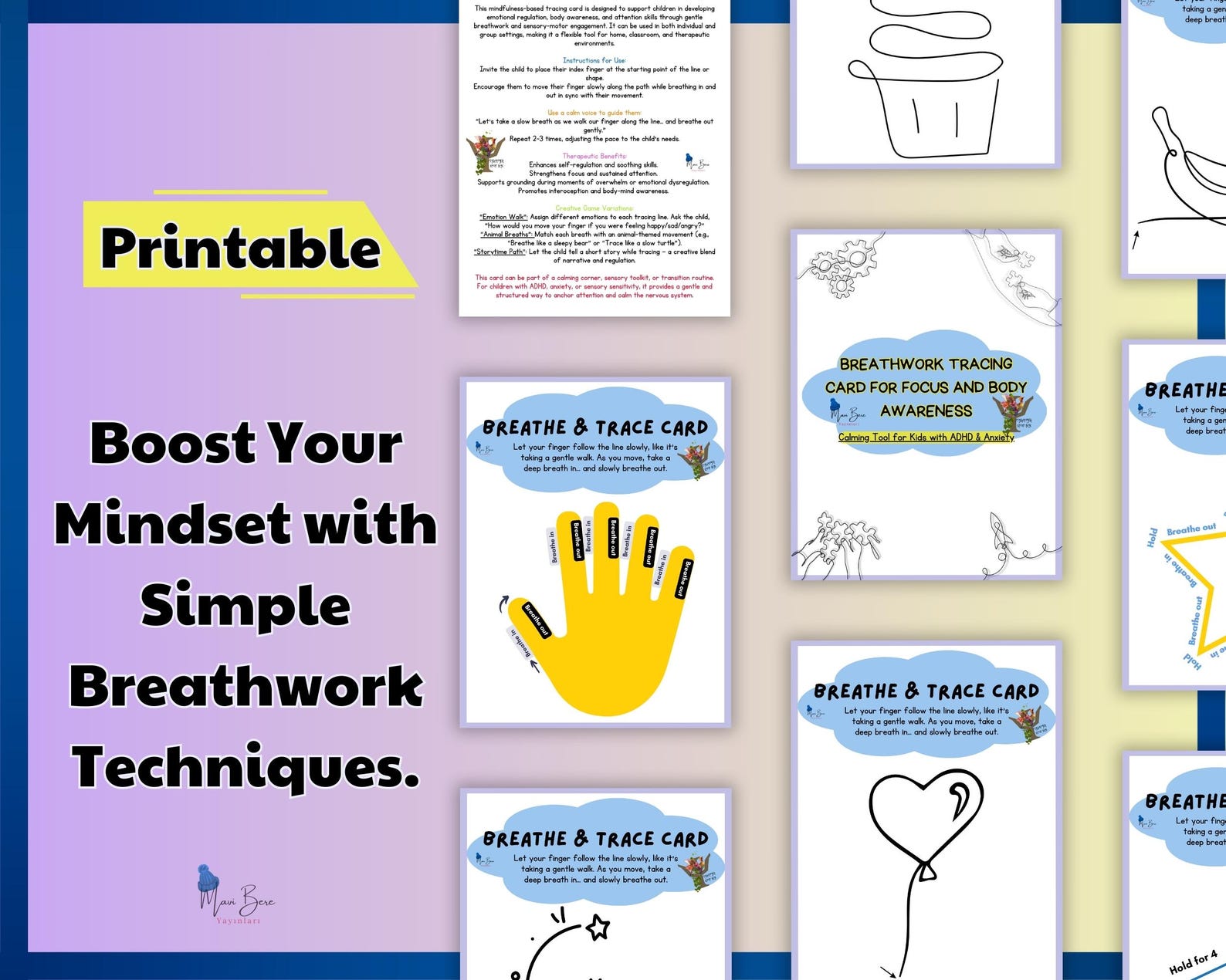 Printable Breathing Exercises for Focus and Calm, Therapy Tools for ...