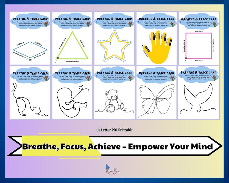 Printable Breathing Exercises for Focus and Calm, Therapy Tools for ...