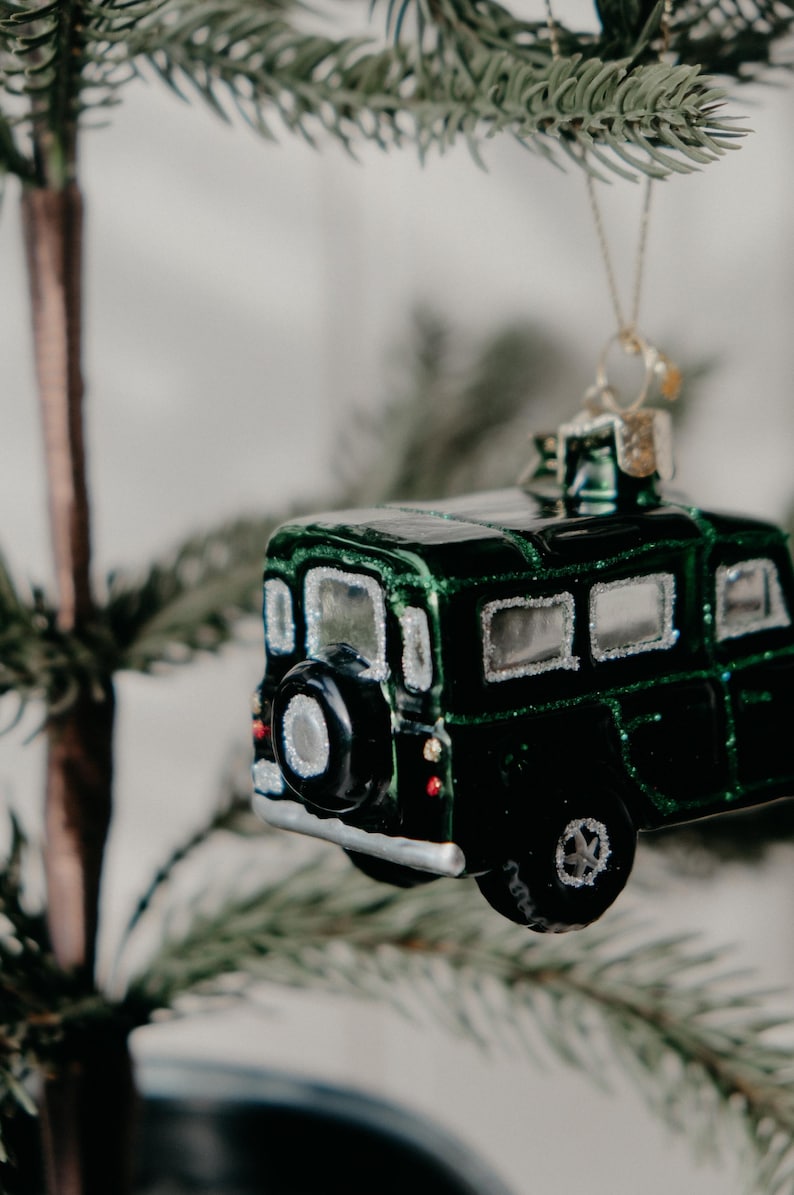 Land Rover Jeep Green Car Glitter Christmas Bauble Ornament | Luxury ...