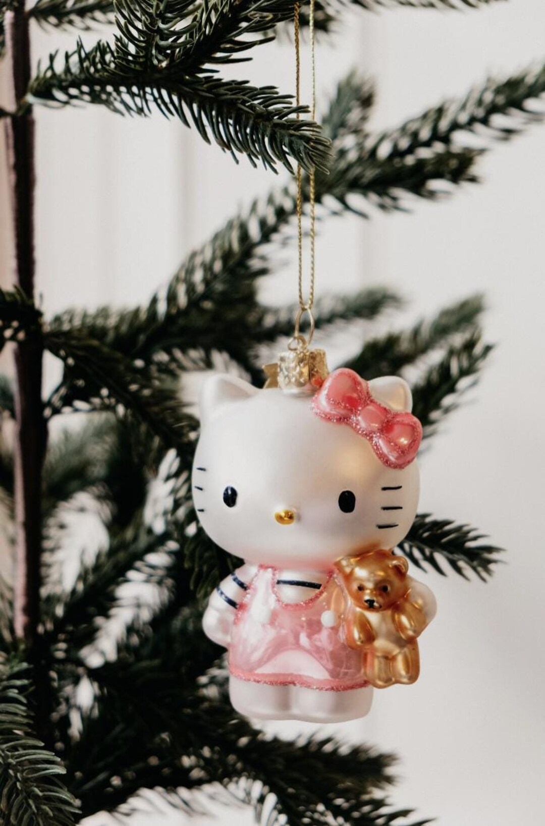 Hello Kitty Pink Dress and Bear Glass Christmas Tree Bauble Metallic ...