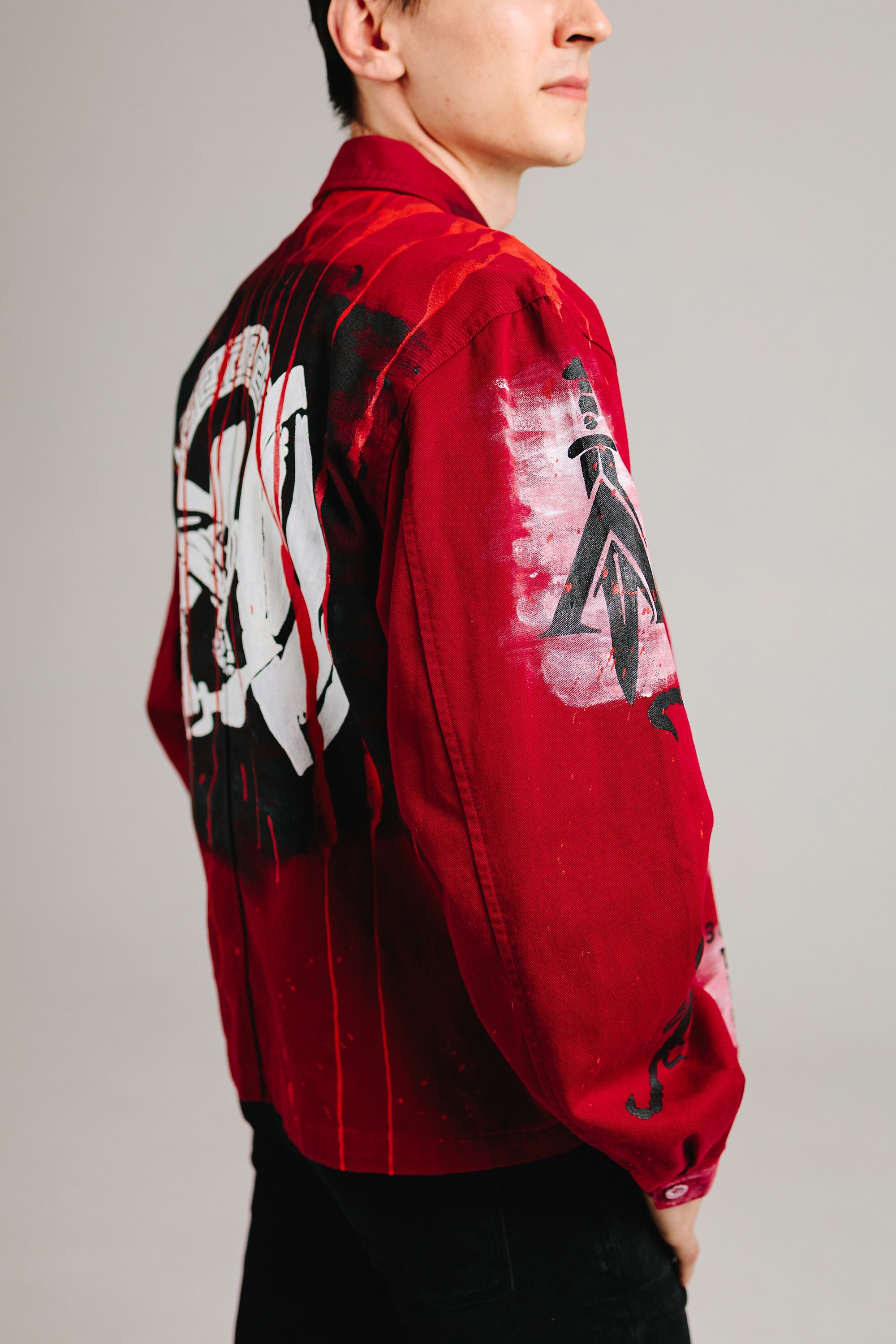 Red Jeans Denim Jacket Men's Jeans Gladiator Sparta - Etsy