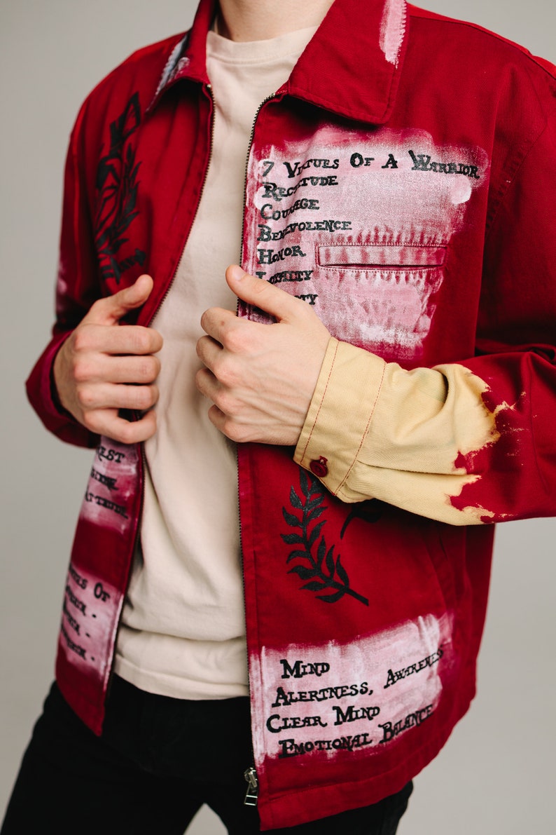 Red Jeans Denim Jacket Men's Jeans Gladiator Sparta - Etsy