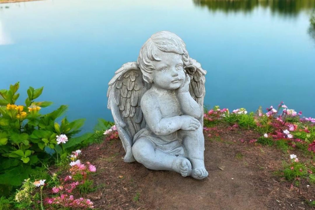 Baby Angel Figure Cute Sitting Angel Concrete Angel With Wings Cherub ...