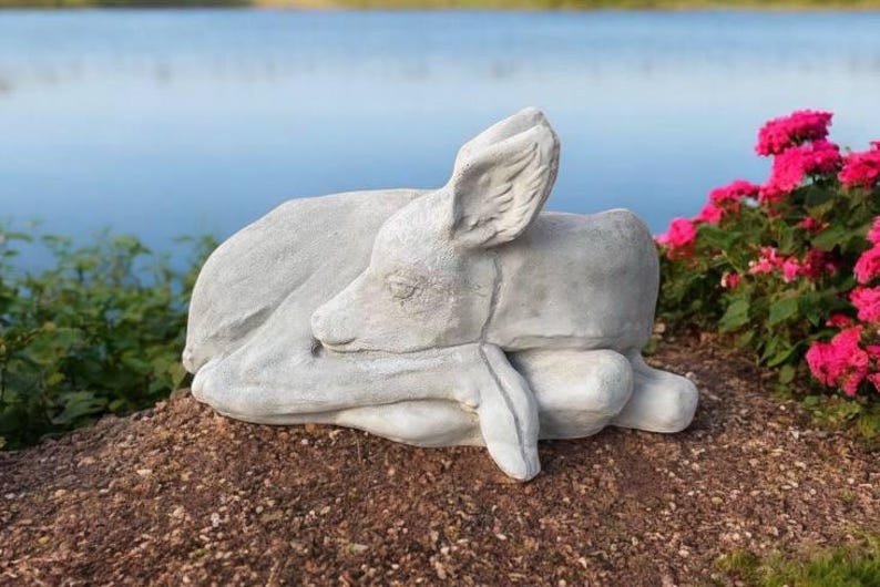 Sleeping Fawn Deer Statue Stone Deer Massive Animal Figurine Wildlife ...