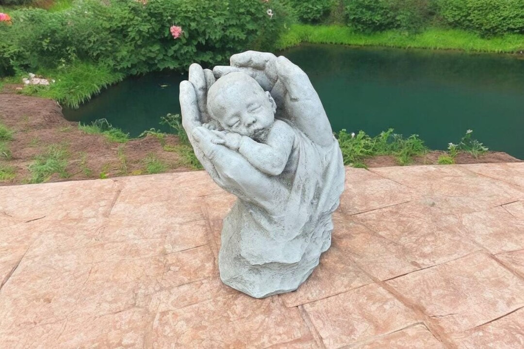 Sleeping Baby Figure Stone Baby in Hands Memorial Statue Baby Loss ...