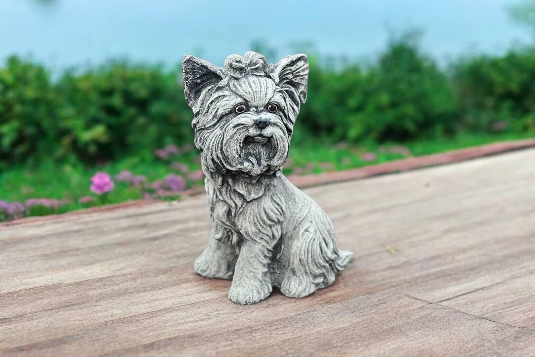 Yorkie Dog Statue Detailed Dog Figurine Concrete Yorkshire Terrier Pet ...