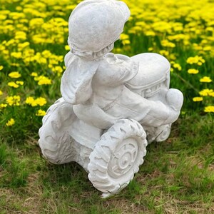 Boy Sitting on Tractor Concrete Boy Sculpture Kids Garden Decor Stone ...