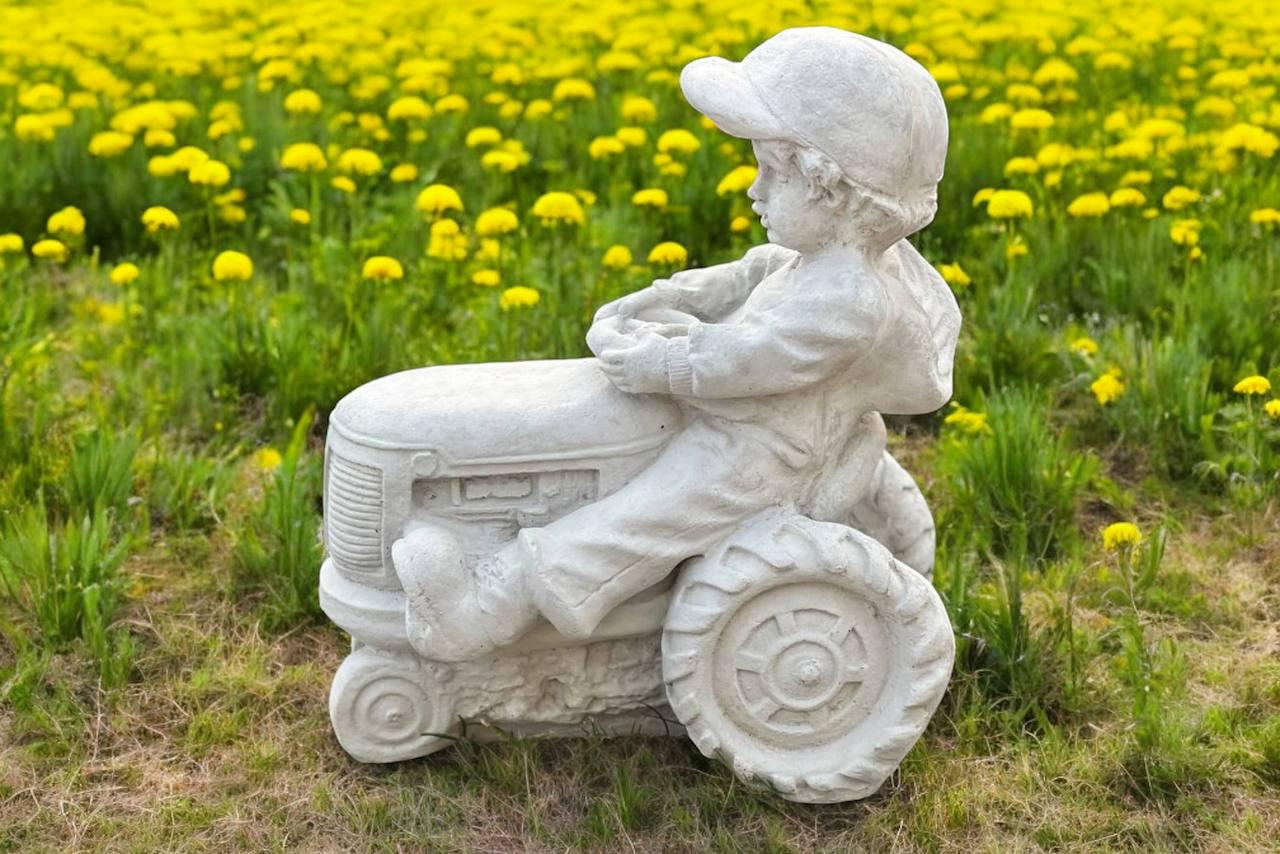 Boy Sitting on Tractor Concrete Boy Sculpture Kids Garden Decor Stone ...