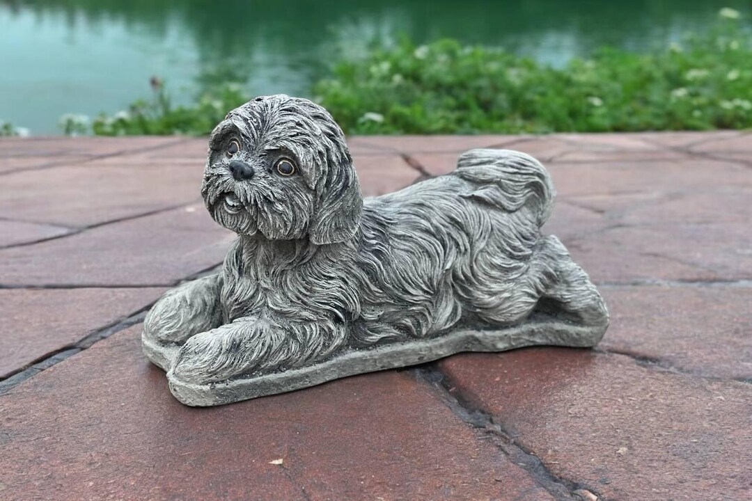 Shih Tzu Dog Statue Concrete Shih Tzu Figurine Outdoor Dog Decor Laying ...