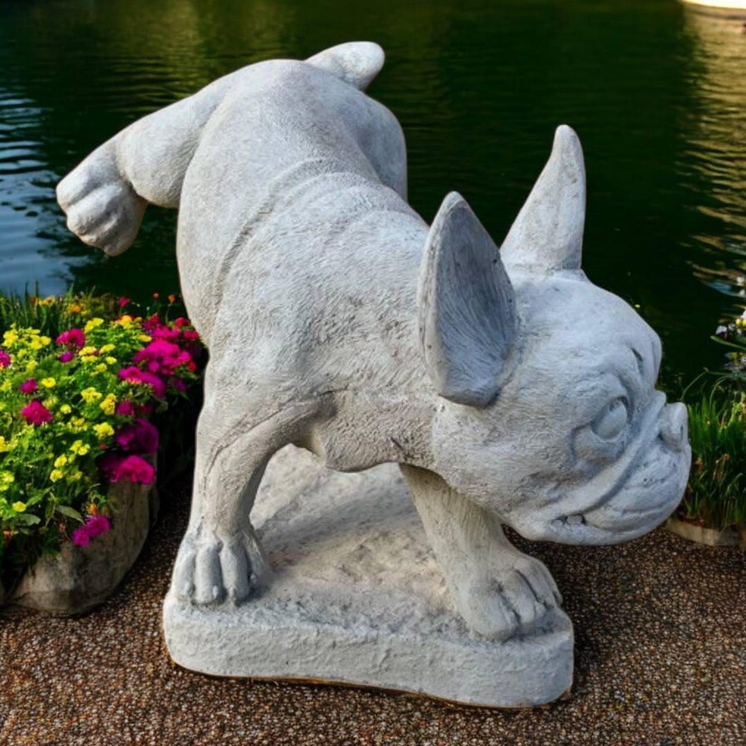 Stone Bulldog Sculpture, Backyard Dog Decor, Outdoor Pet, Dog Leg up ...