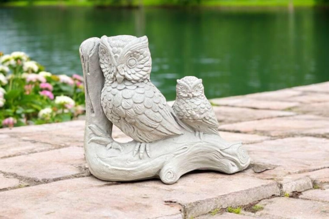 Owls Family Sculpture Concrete Owls on Branch Bird Decoration Stone Owl ...