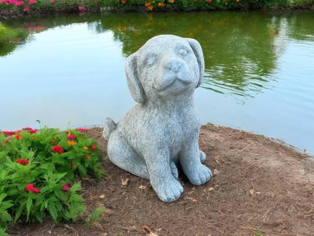 Beton Puppy Sculpture, Concrete Dog Art, Backyard Pet Ornament, Outdoor ...