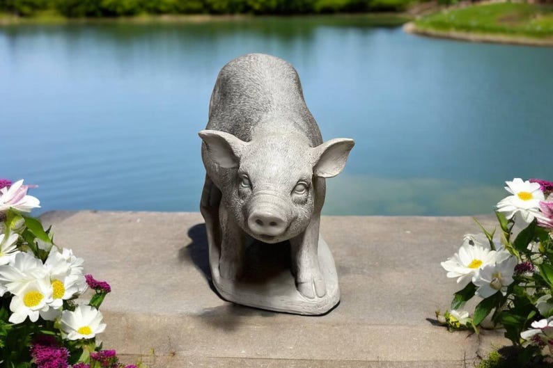 Lawn Pig Sculpture Backyard Farm Animal Decor Piggy Garden Art Cement ...