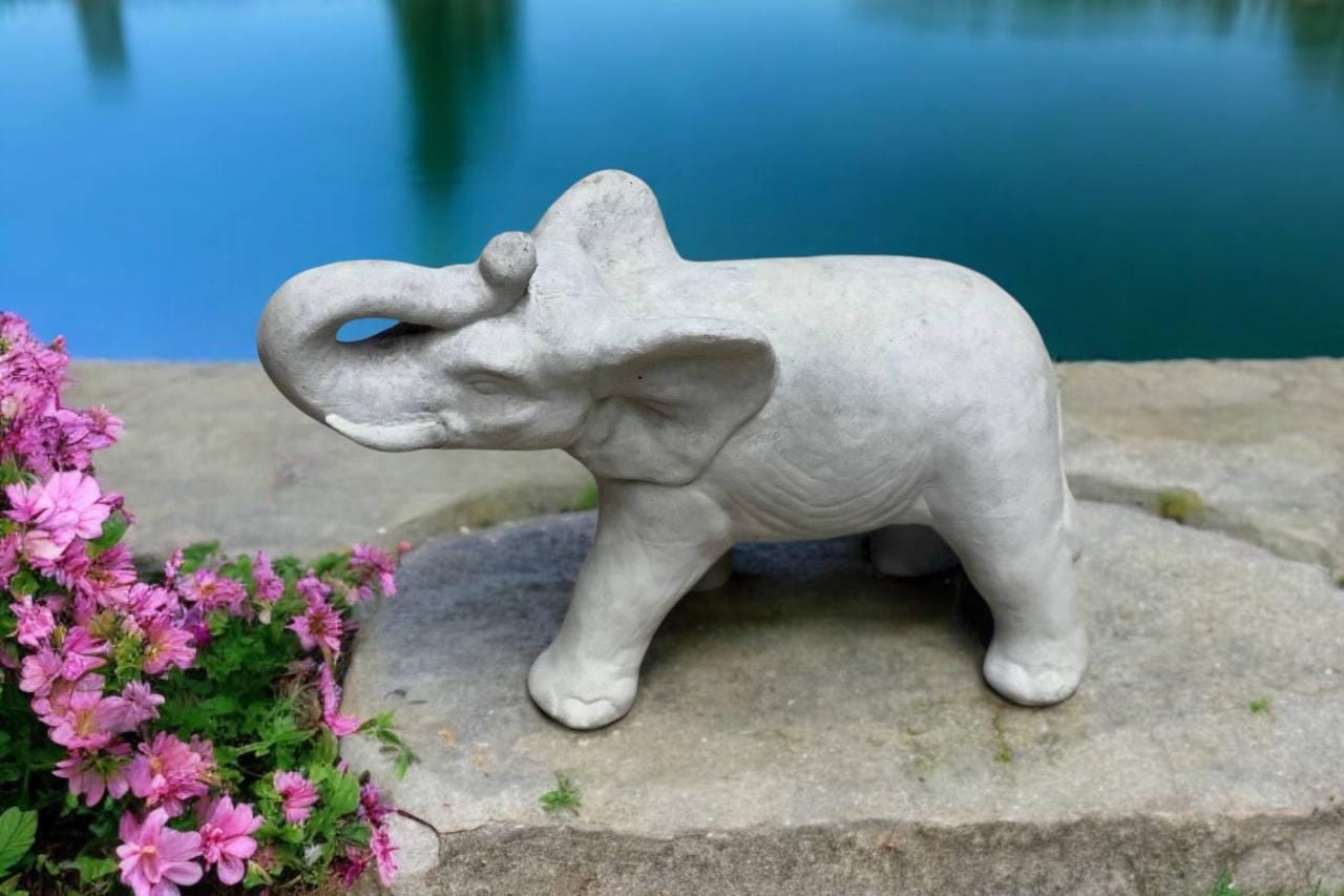 Small Elephant Figure Concrete Baby Elephant Outdoor Patio African ...