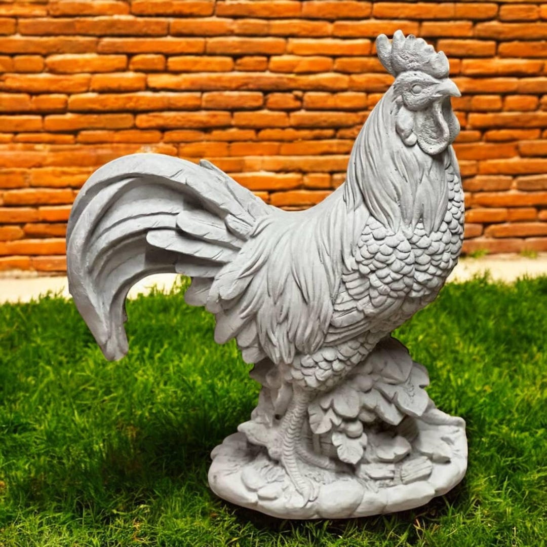 Rooster Yard Sculpture, Lawn Bird Figure, Stone Rooster Art, Cement ...