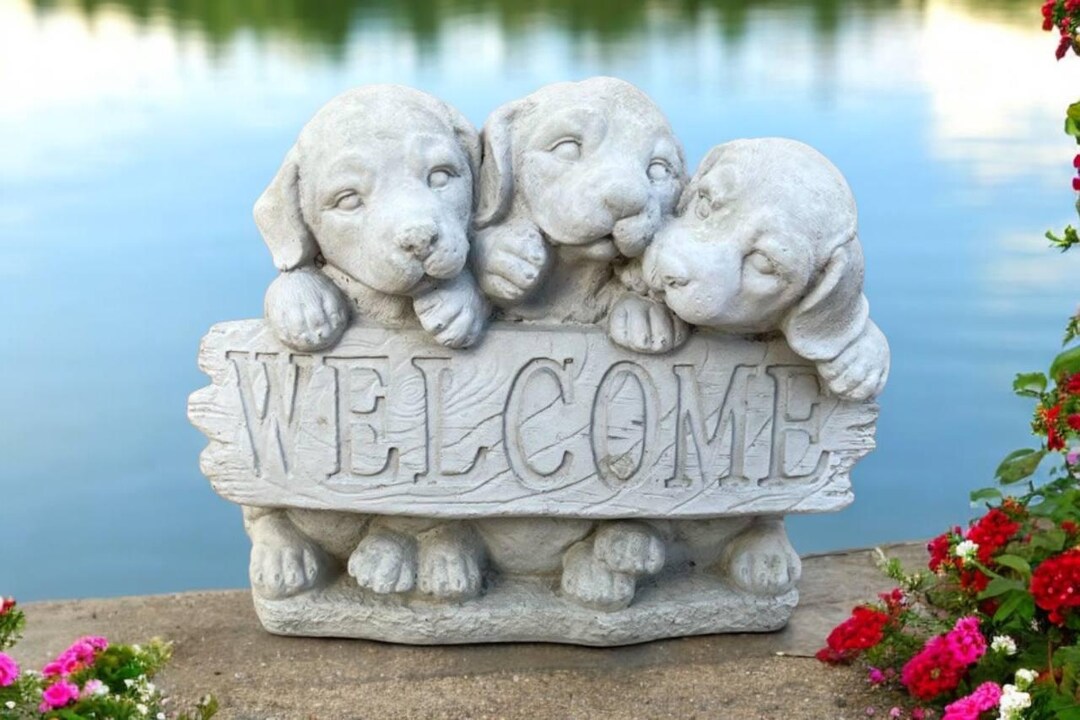 Welcome Dogs Statue, Lawn Sign Ornament, Garden Welcome Decoration ...