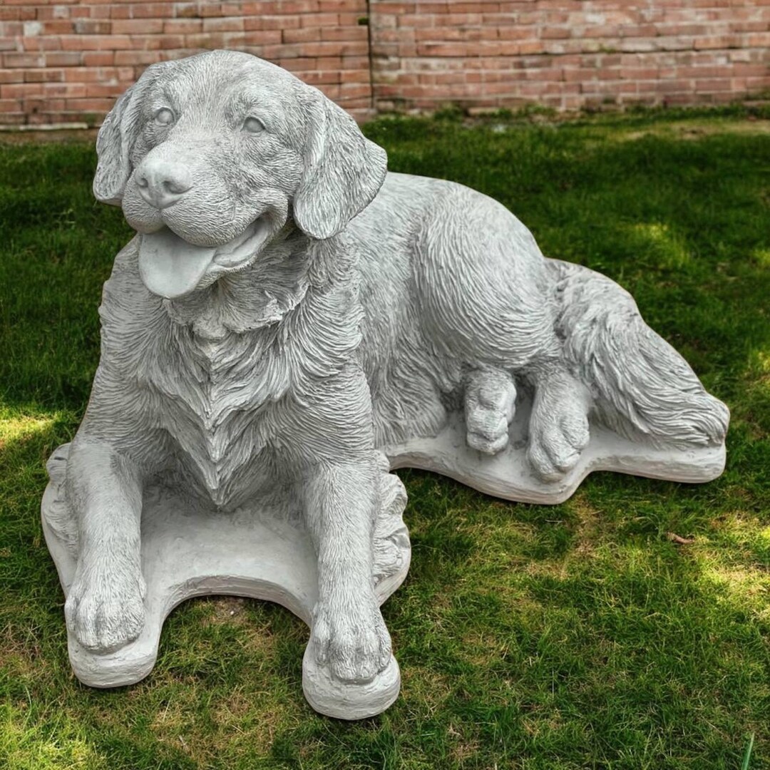 Concrete Dog Sculpture, Stone Retriever Dog, Outdoor Dog Figure, Pet ...