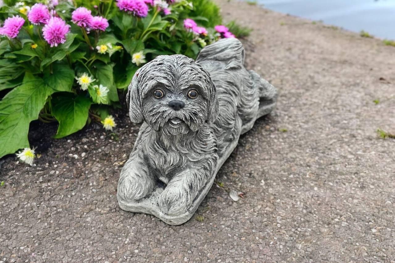Shih Tzu Dog Statue Concrete Shih Tzu Figurine Outdoor Dog Decor Laying ...