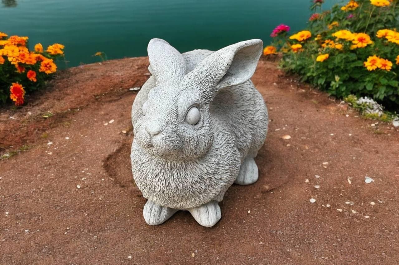 Forest Rabbit Figurine Concrete Rabbit Outdoor Decor Sitting Rabbit ...