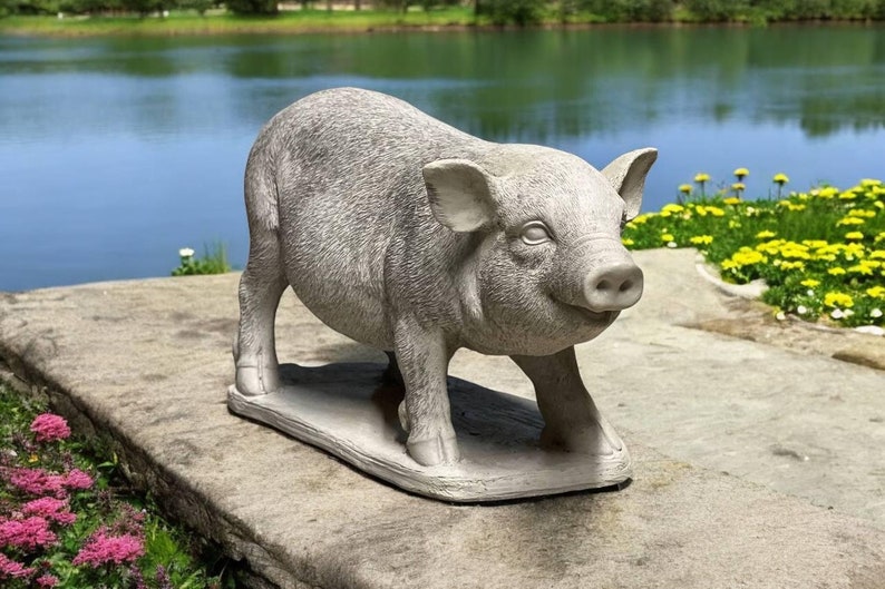 Lawn Pig Sculpture Backyard Farm Animal Decor Piggy Garden Art Cement ...