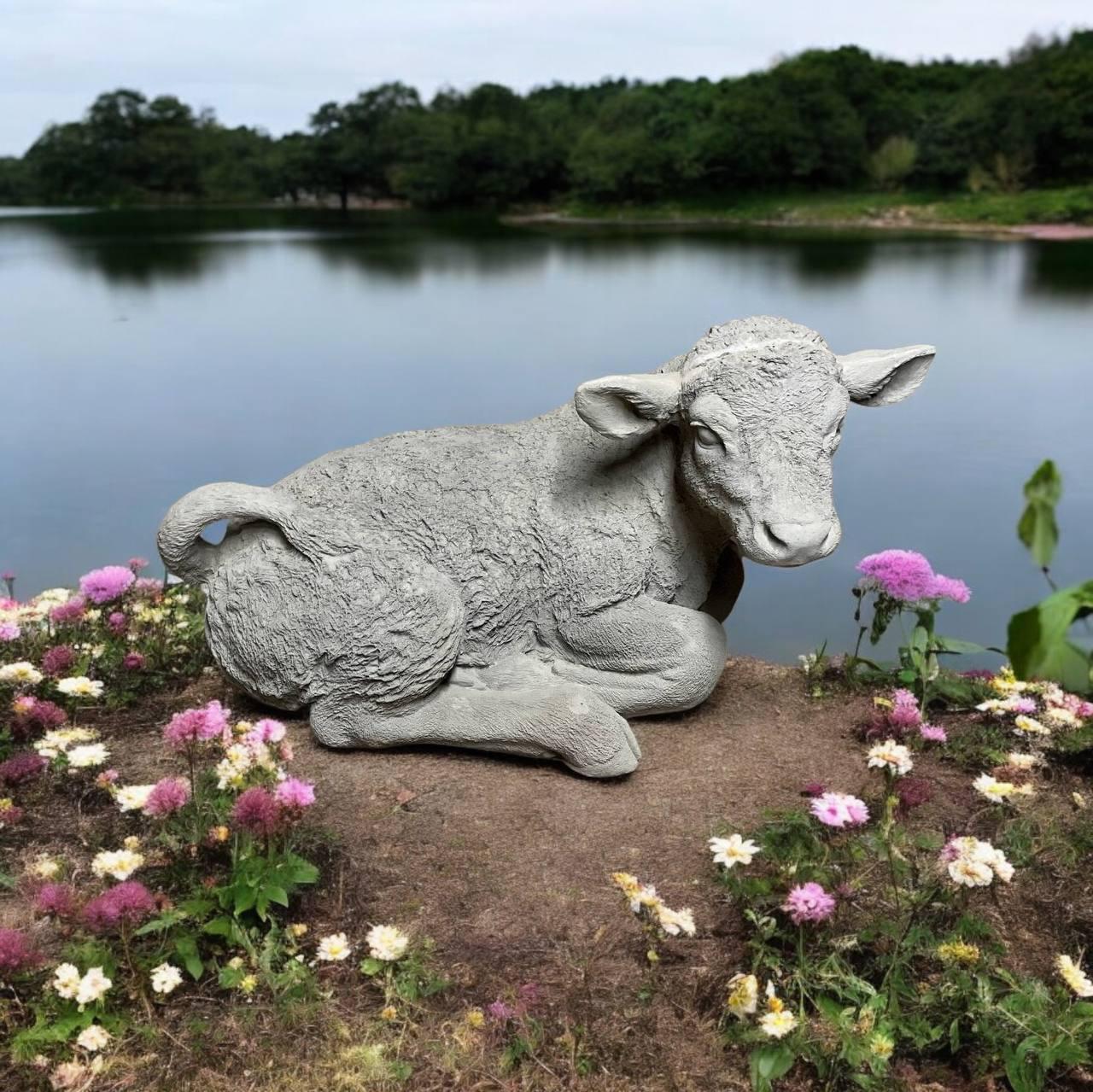 Lawn Cow Decoration Cow Concrete Art Sitting Cow Statue Farm Animal ...