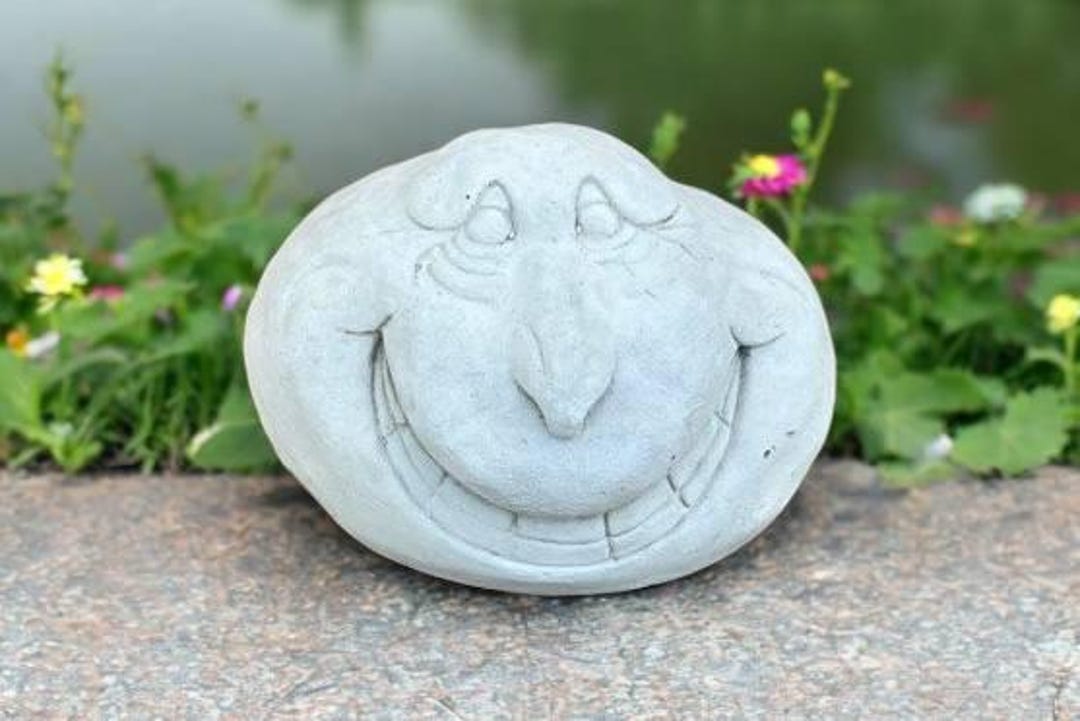 Smiling Face Sculpture Stone Rock Face Garden Ornament Outdoor Face ...