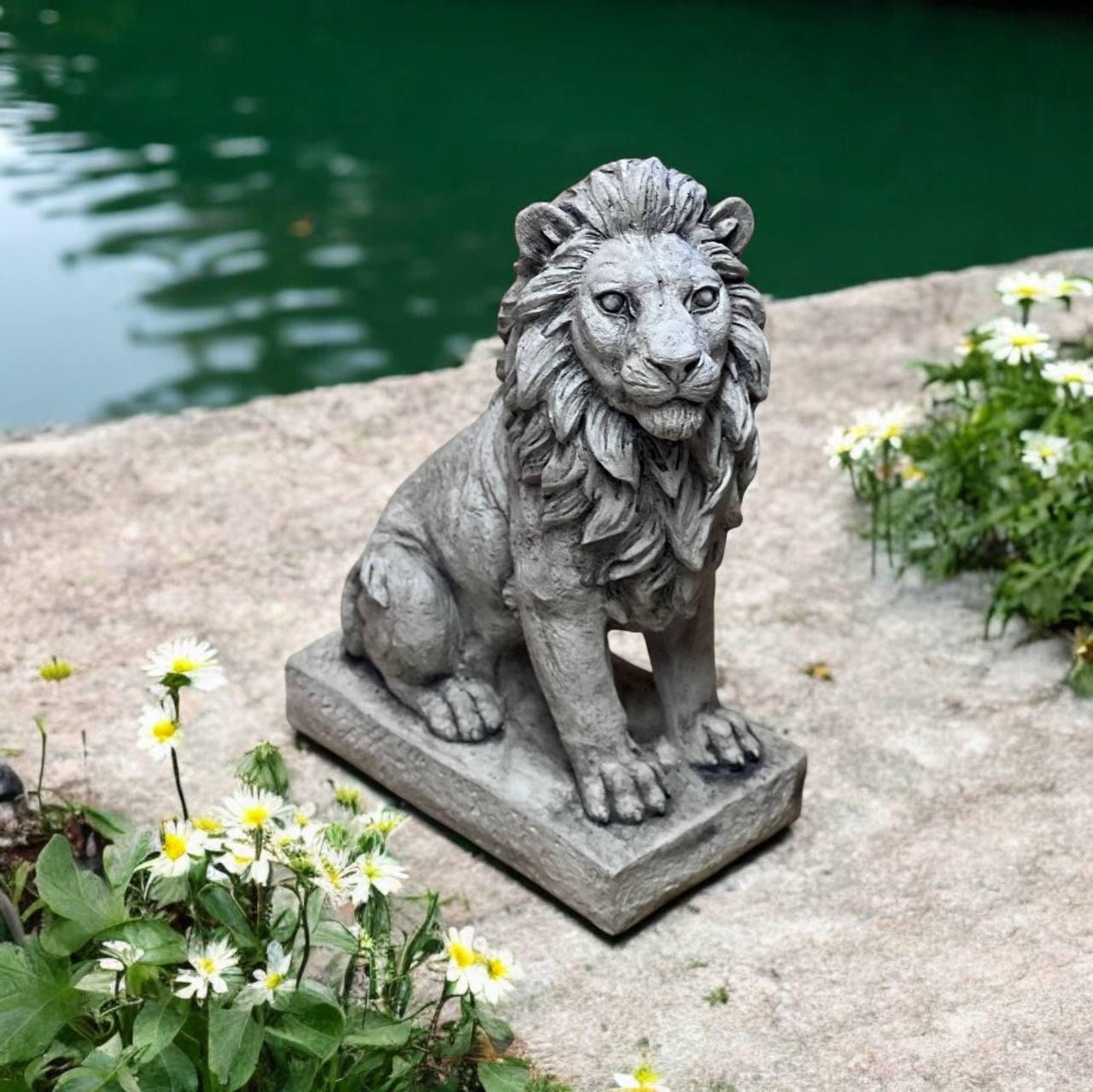 Concrete Lion Figure Detailed Animal Sculpture Front Door Lion Decor ...