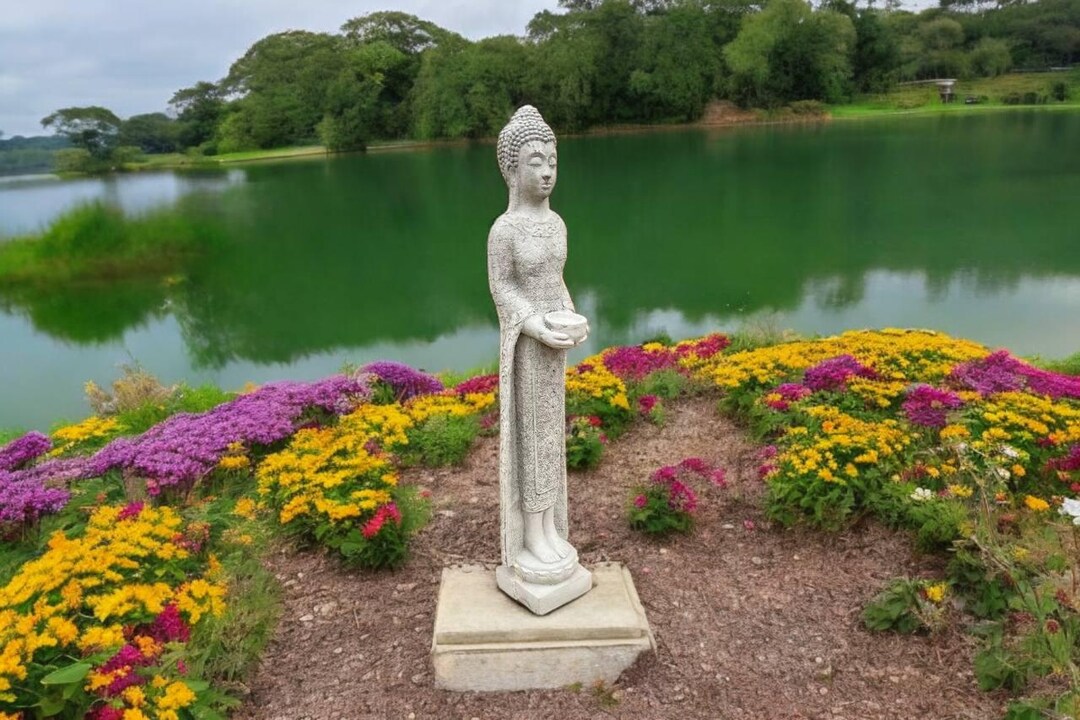 Tall Buddha Figure Concrete Lady Oriental Buddha Statue Zen Outdoor ...