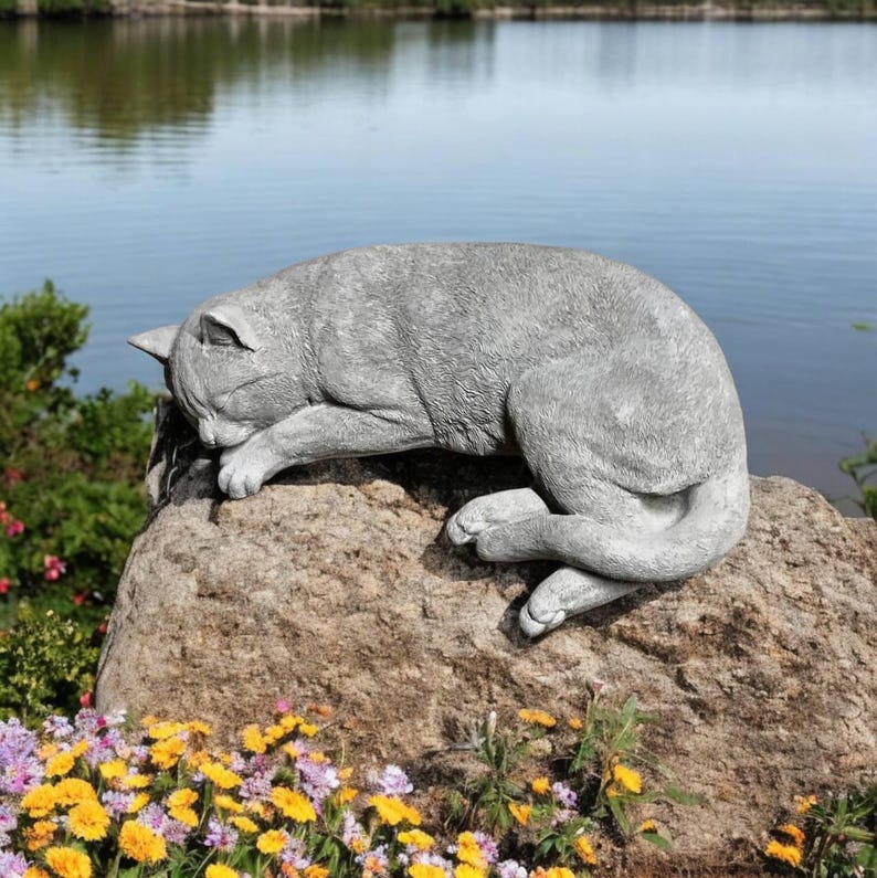 Concrete Kitten Sculpture Beton Cat Loss Figure Stone Pet Lover Gift ...
