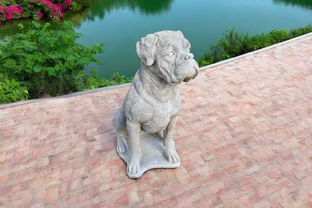 Boxer Dog Figurine Stone Sitting Boxer Realistic Dog Statue Pet ...