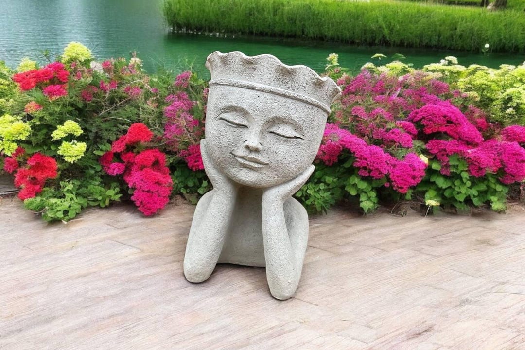 Concrete Nymph Planter, Stone Plant Pot Decor, Outdoor Woman Bust Art ...
