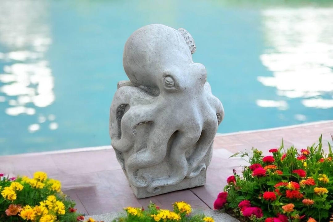 Lawn Octopus Sculpture, Stone Sea Animal Art, Octopus Garden Decor ...