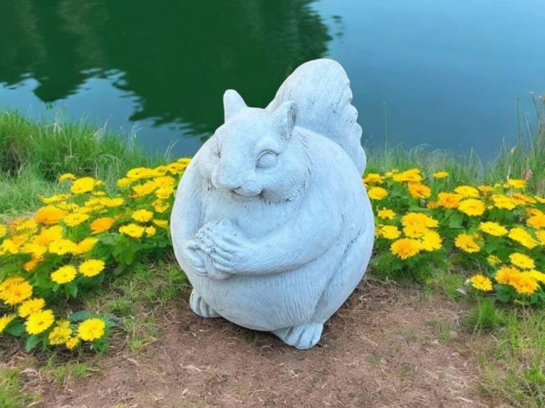 Cement Squirrel Sculpture, Lawn Animal Figure, Concrete Squirrel ...