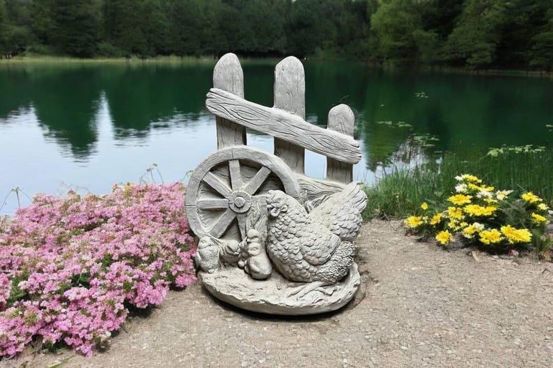 Chicken Sculpture Concrete Chicken With Children Farm Animal Statue ...