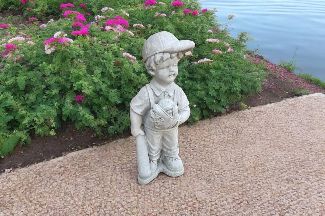 Boy Figurine With Bat Concrete Baseball Player Boy Stone Statue ...