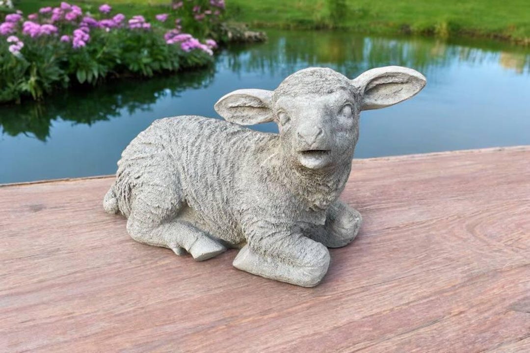 Farm Lamb Sculpture Laying Lamb Outdoor Animal Art Concrete Lamb Statue ...