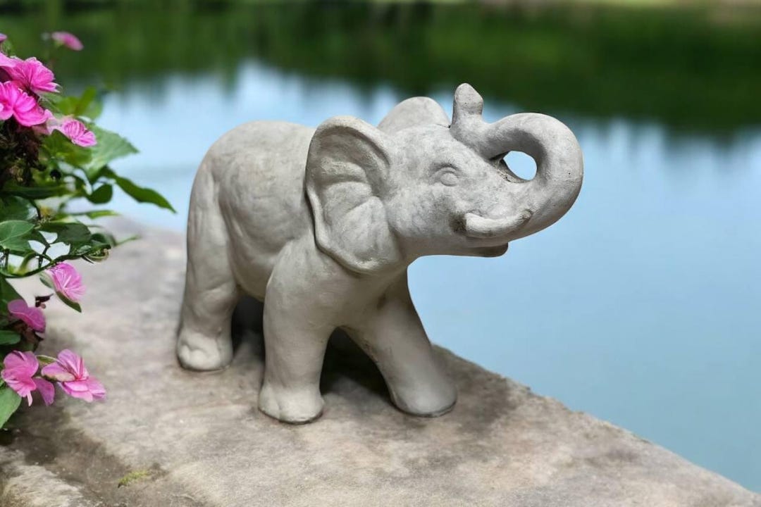 Small Elephant Figure Concrete Baby Elephant Outdoor Patio African ...