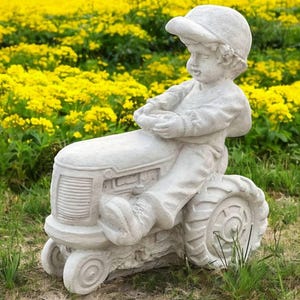 Boy Sitting on Tractor Concrete Boy Sculpture Kids Garden Decor Stone ...