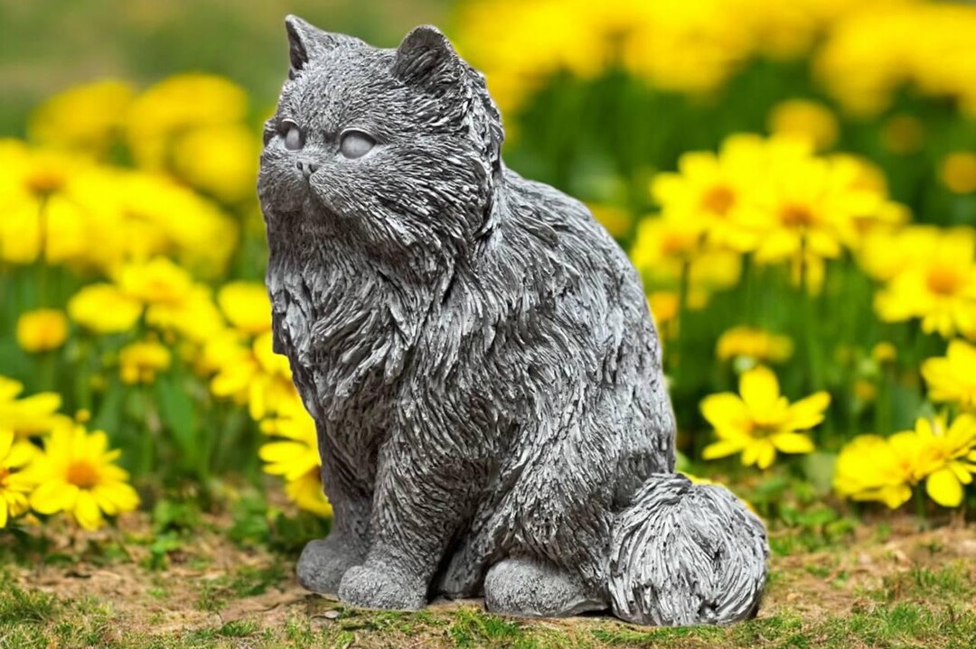 Cat Figurine Realistic Himalayan Cat Concrete Sitting Cat Pet Garden ...