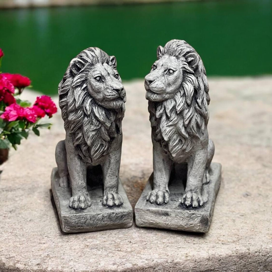 Concrete Lions Pair Decoration Garden Animal Sculpture Cement Lion ...