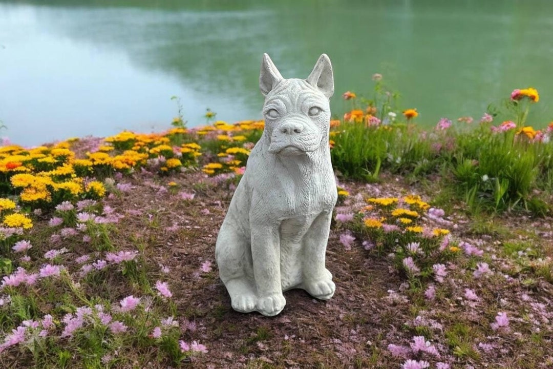 Detailed Boxer Dog Statue Concrete Boxer Figurine Pet Memorial Decor ...