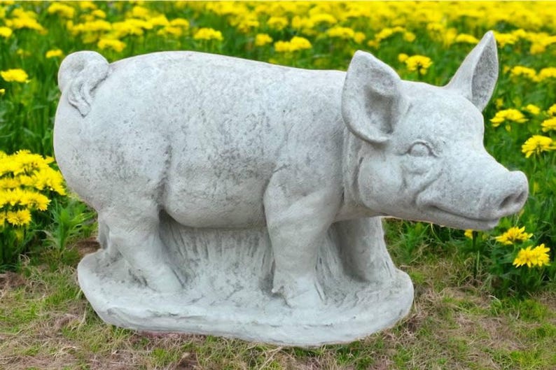Concrete Pig Figurine Realistic Standing Pig Garden Statue Farm Animal ...
