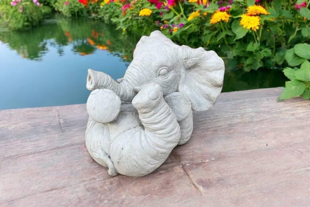 Concrete Elephant Statue Small Laying Elephant Outdoor Animal Ornament ...