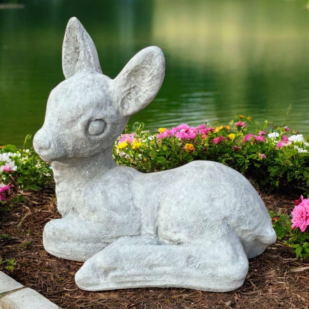 Yard Deer Statue, Cement Fawn Ornament, Garden Animal Decor, Lawn Deer ...
