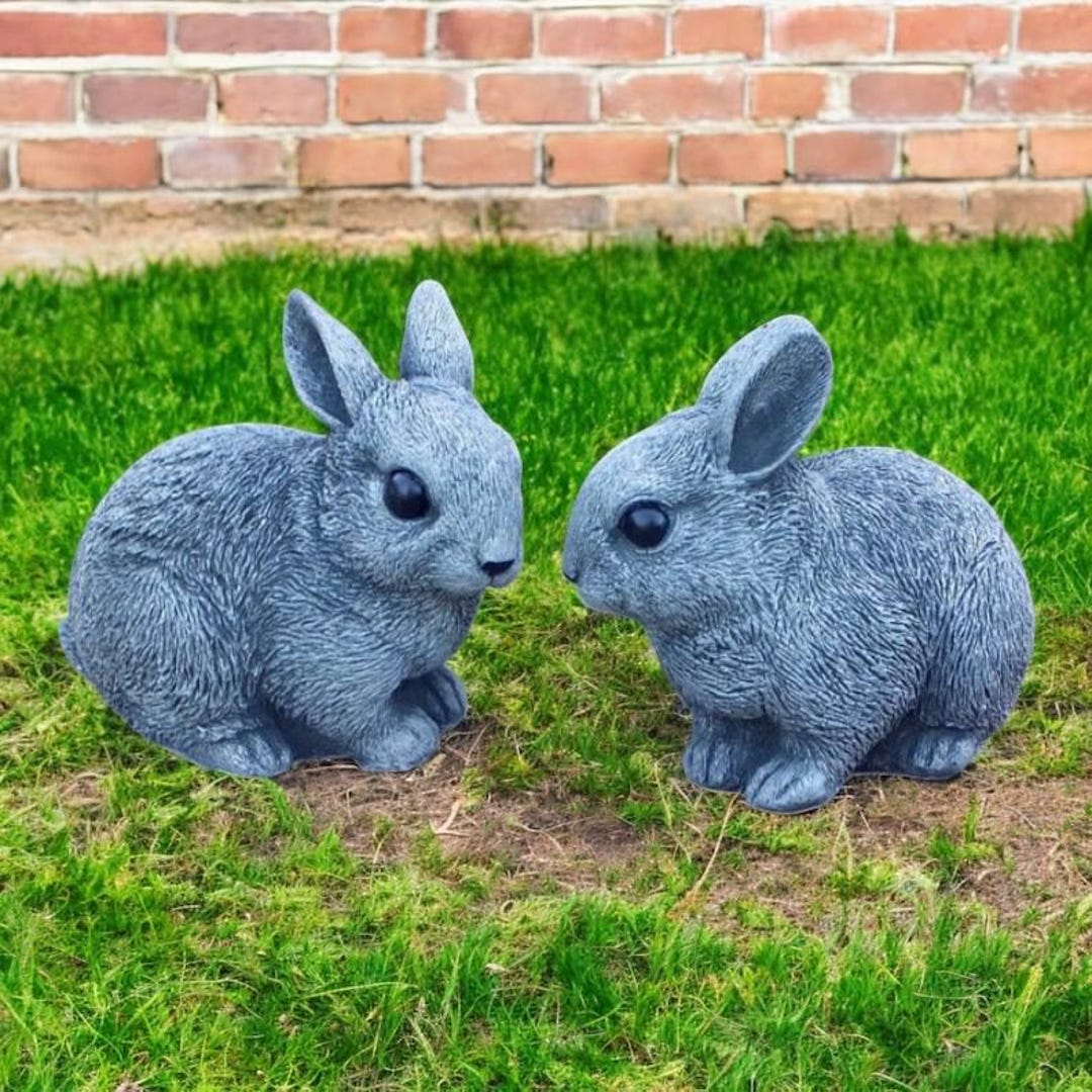 Stone Rabbits Figure, Realistic Animal Statue, Beton Garden Figurine ...