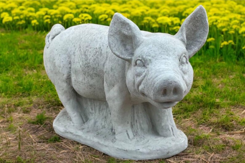 Concrete Pig Figurine Realistic Standing Pig Garden Statue Farm Animal ...