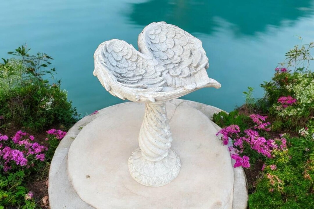Garden Bird Bath Sculpture, Bird Drinker Decoration, Yard Angel Wings ...