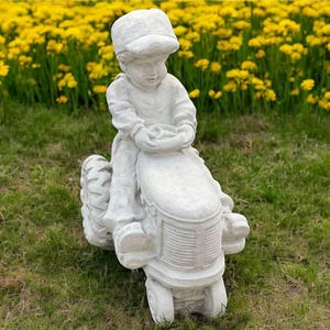 Boy Sitting on Tractor Concrete Boy Sculpture Kids Garden Decor Stone ...