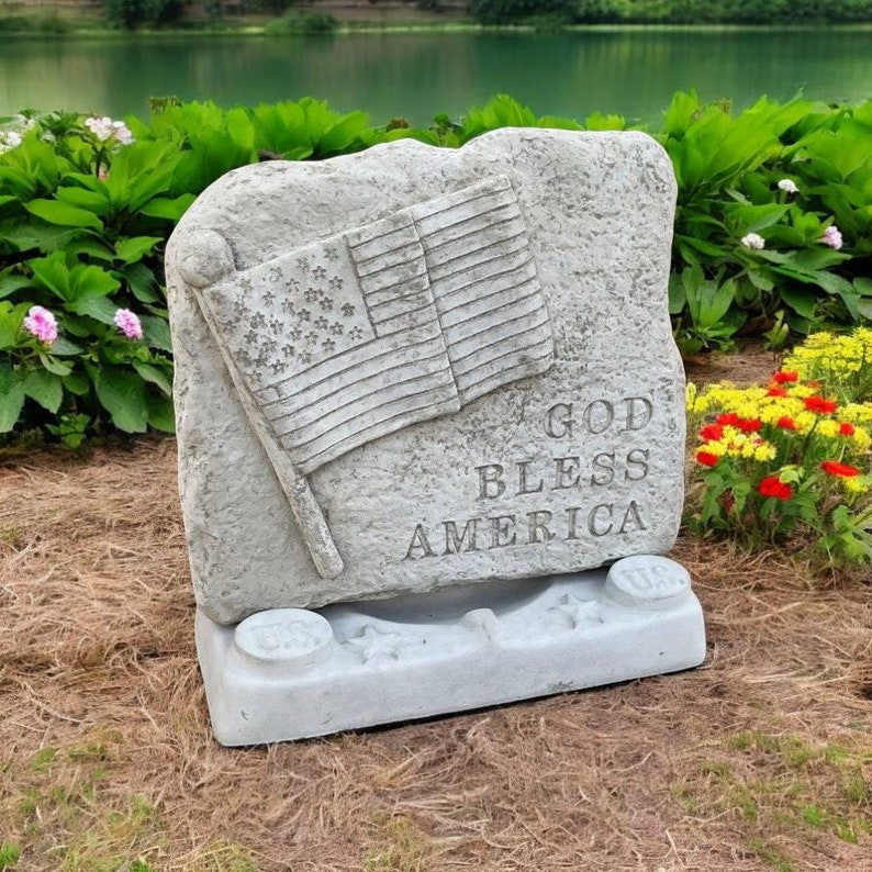 Stone USA Flag Statue, Patio Flag Decoration, Lawn USA Ornament, Beton ...